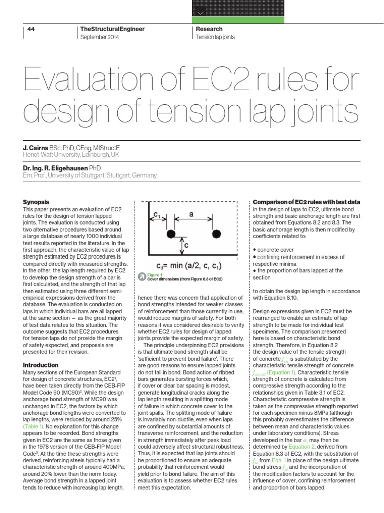 Evaluation of EC2 Rules For Design of Tension Lap Joints | PDF ...