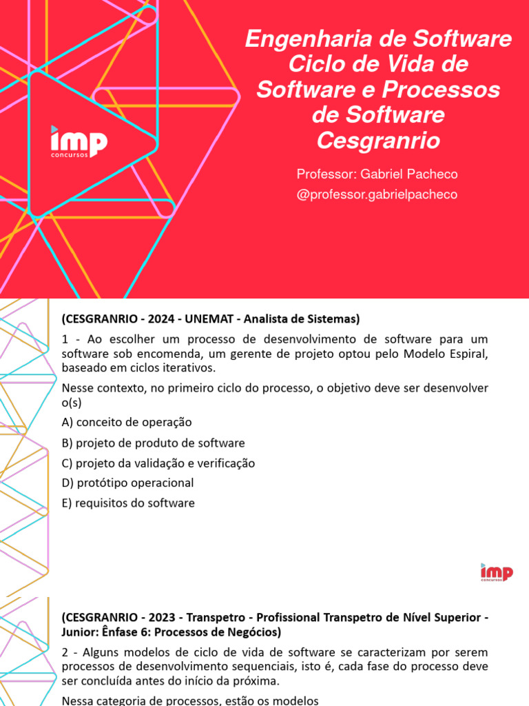 01 Ciclo de Vida de Software e Processos de Software Cesgranrio ...