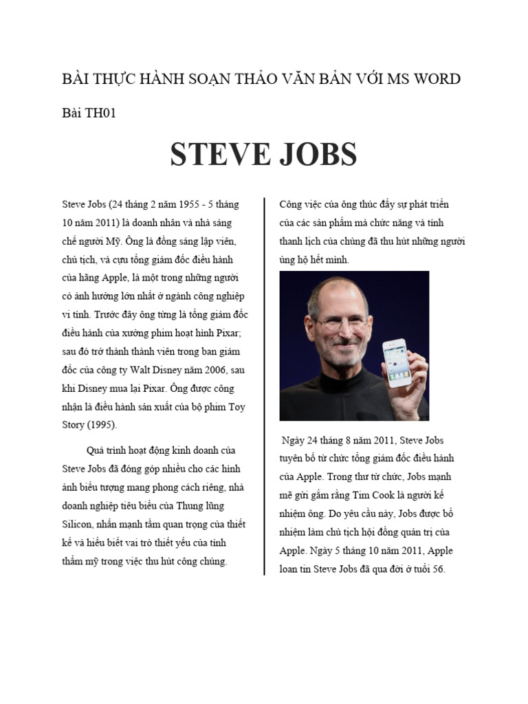 Steve Jobs: Bài Thực Hành Soạn Thảo Văn Bản Với Ms Word | PDF