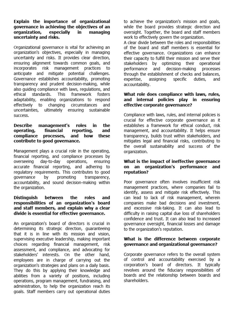 2 - Organizational Governance - Q&a | PDF | Governance | Internal Control