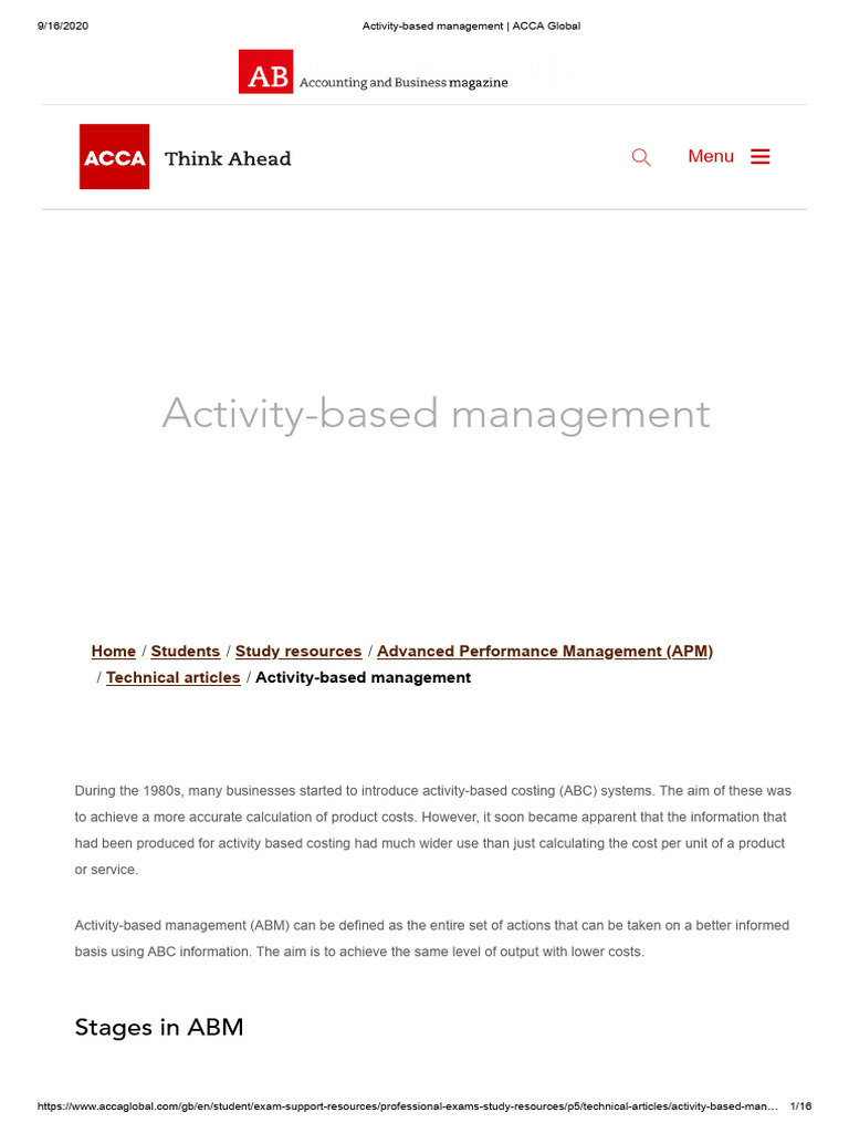 Activity-Based Management - ACCA Global | PDF | Quality Management ...