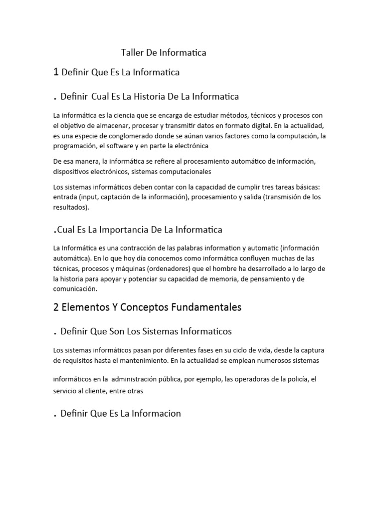 Taller De Informatica 1 | PDF | Ciencias de la Computación | Informática