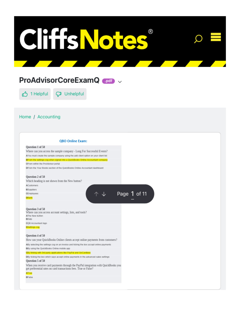 ProAdvisorCoreExamQ (PDF) - CliffsNotes | PDF | Receipt | Quick Books