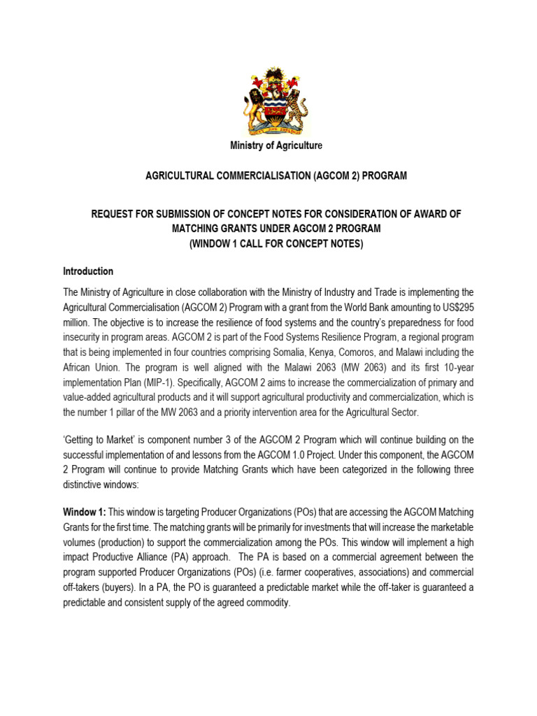 AGCOM 2 Call for Concept Notes - Window 1-1 | PDF | Procurement | Economies