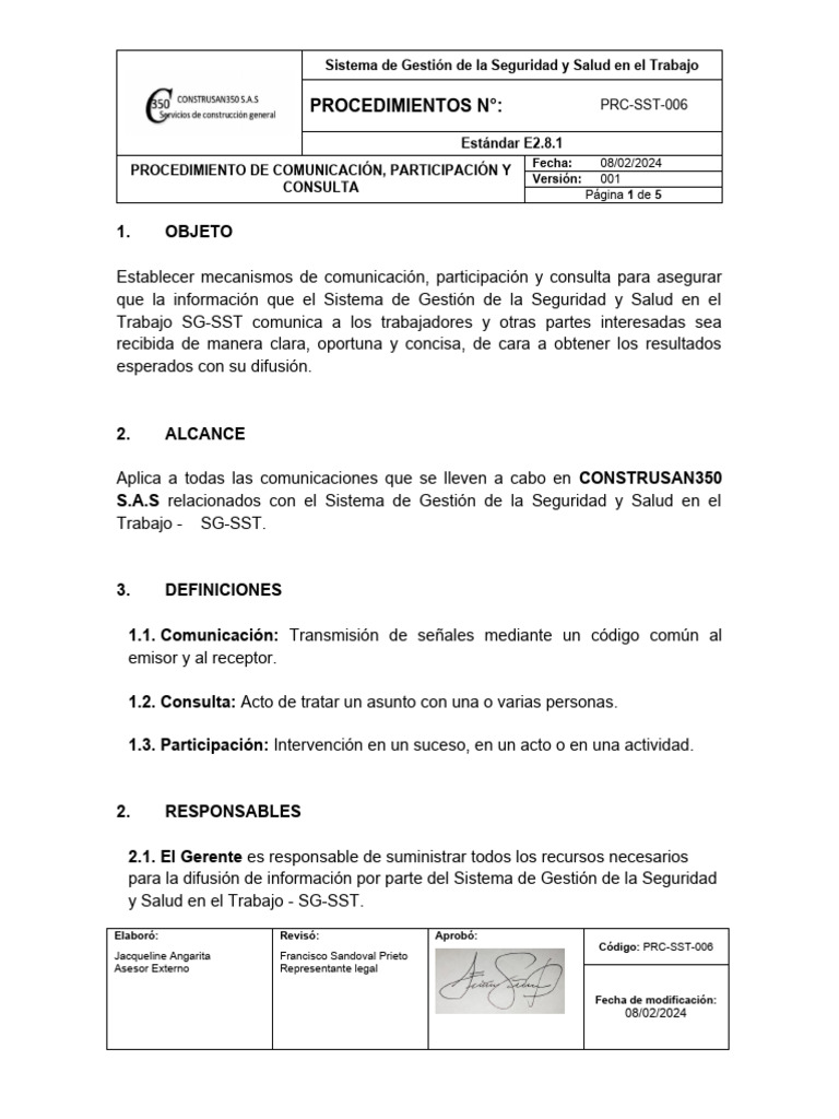 PRC-SST-006 Procedimiento de Comunicación, Participación y Consulta | PDF