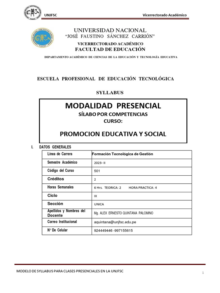 Alex Quintana-2023-II Sylabo Promocion Educativa y Social | PDF ...