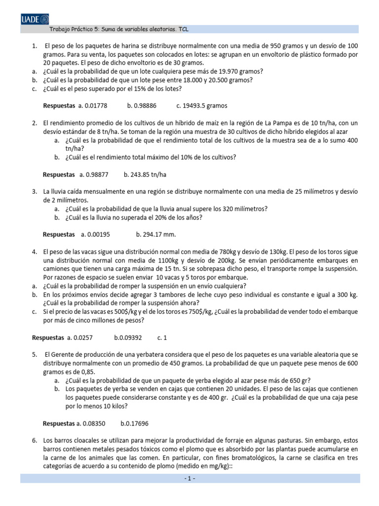 TP 5 PyE | PDF | Kilogramo | Probabilidad