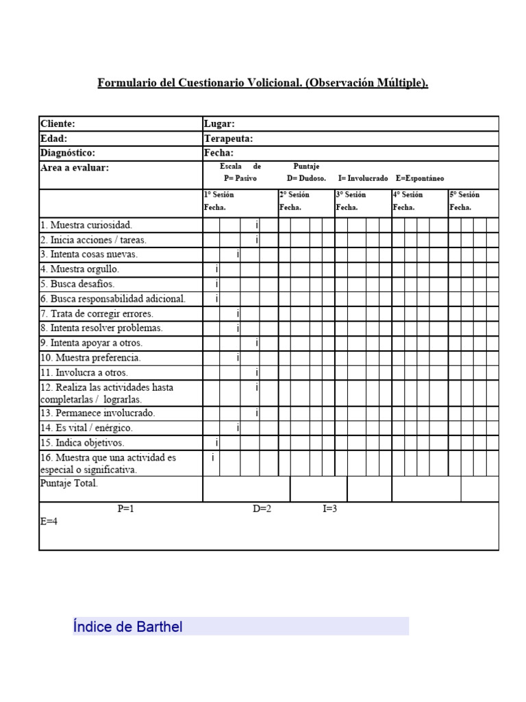 Formulario Del Cuestionario Volicional | PDF