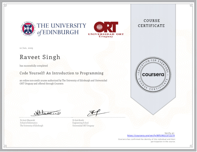 Programming Course Completion Certificate | PDF