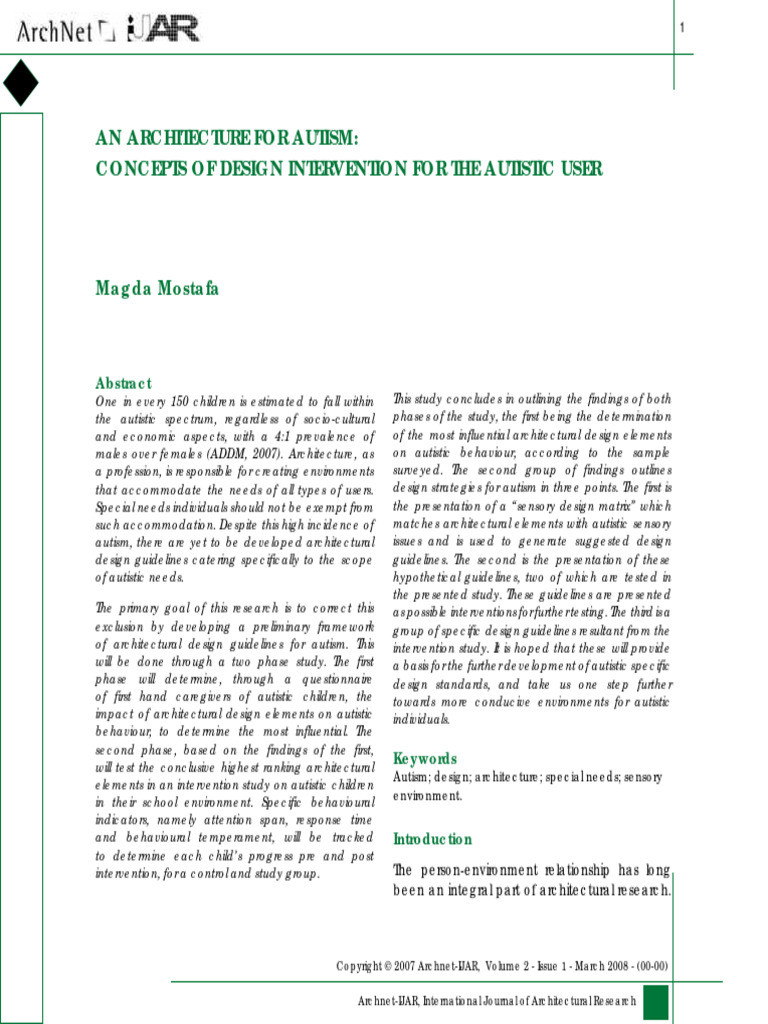 An Architecture For Autism Concepts of D | PDF | Developmental ...
