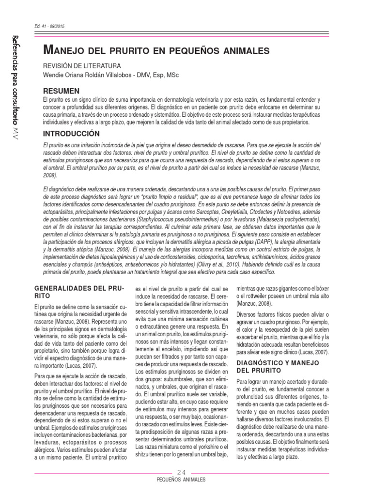 Manejo del prurito en pequeños animales | PDF | Alergia | Medicina CLINICA