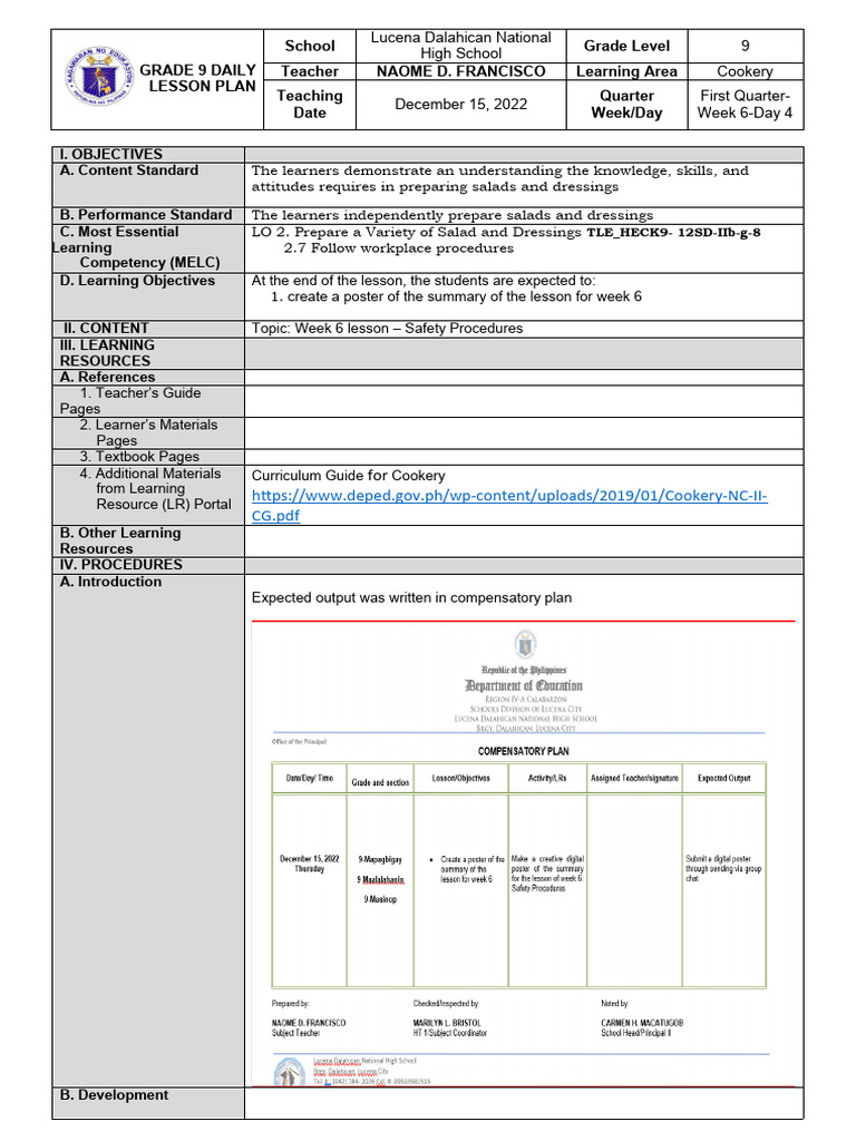 DLP W6 D4 Compensatory Plan Preventing Burns | PDF