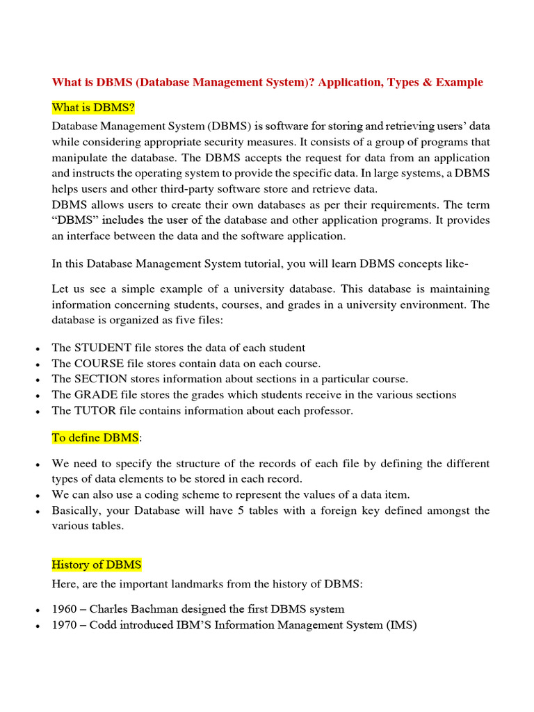What is DBMS,advantages and applications | PDF | Databases | Relational Database