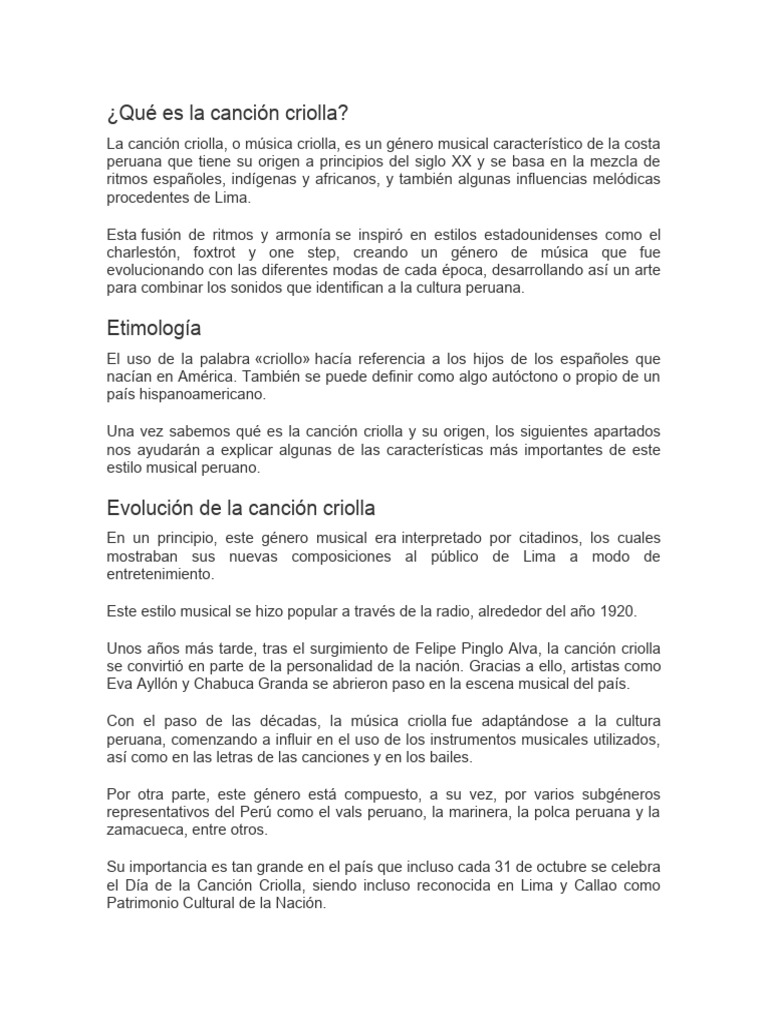 Significado y evolución de la canción criolla | PDF | Perú | Canciones