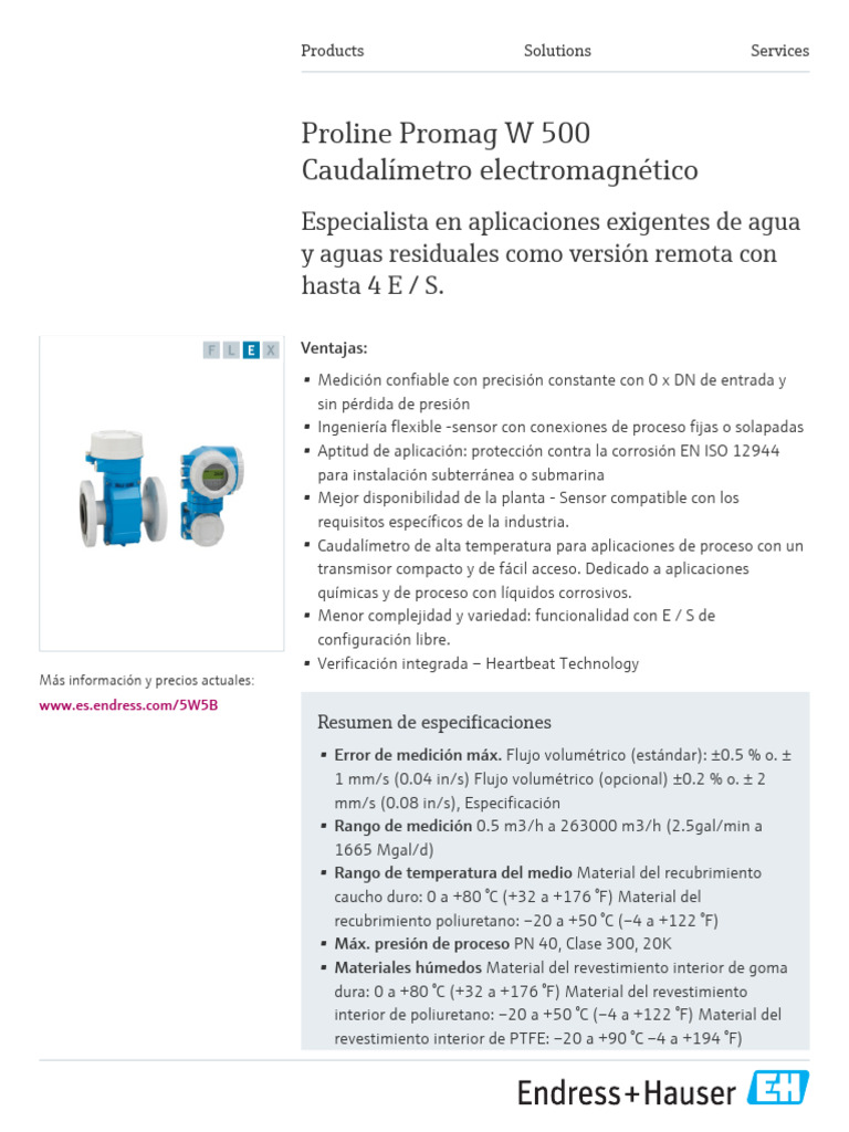 Caudalímetro Electromagnético Promag W 500 | PDF | Revestimiento | Sensor