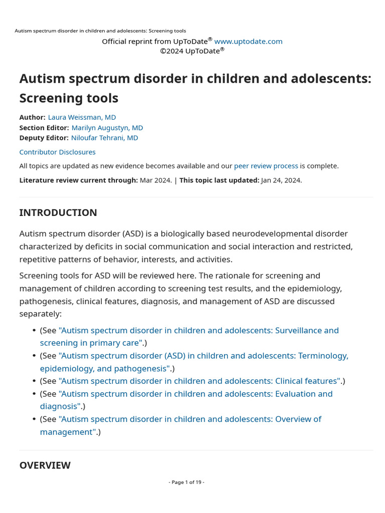 Autism Spectrum Disorder in Children and Adolescents Screening Tools | Download Free PDF ...