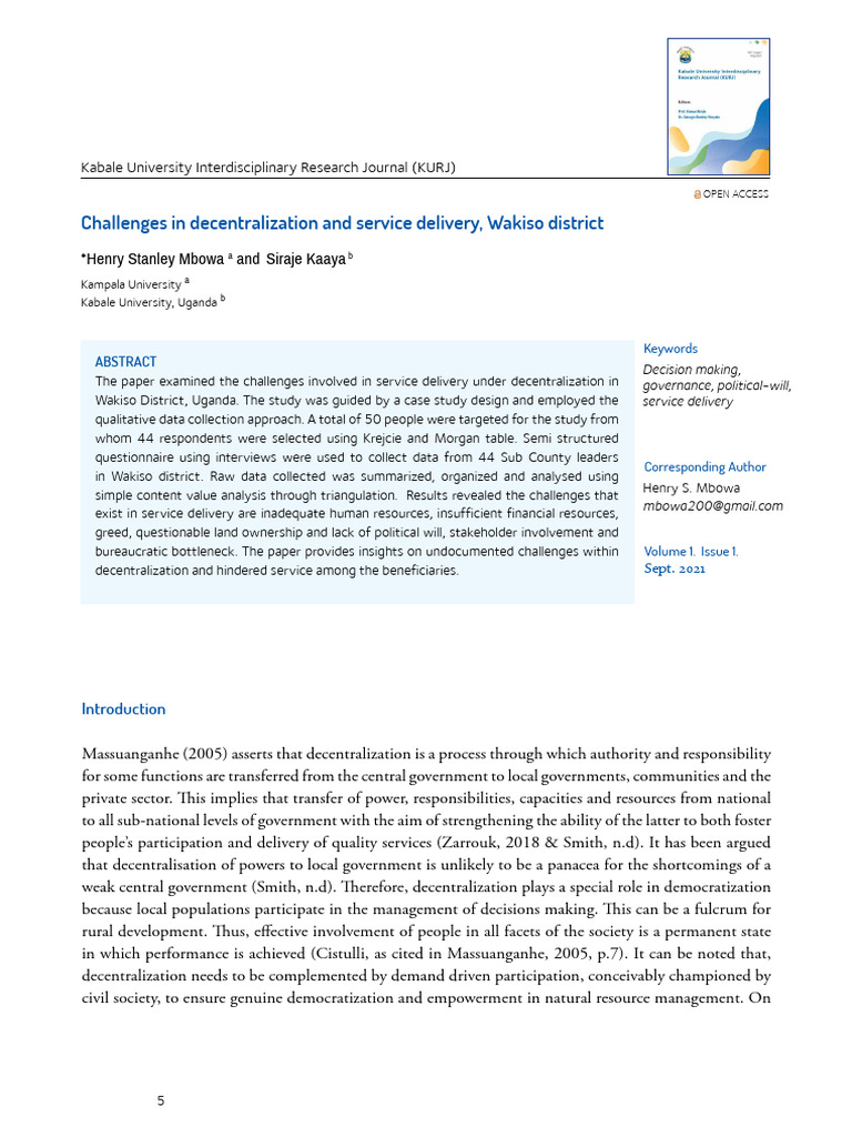 Challenges in Decentralization and Service Delivery | PDF ...