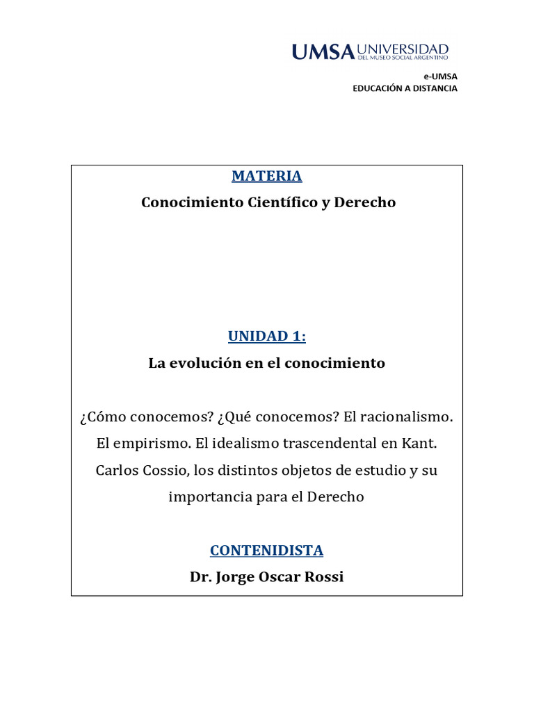 Contenido de La Unidad I | PDF | Conocimiento | Experiencia