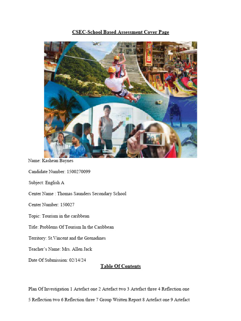 CSEC-School Based Assessment Cover Page | PDF | Tourism | Carbon Footprint