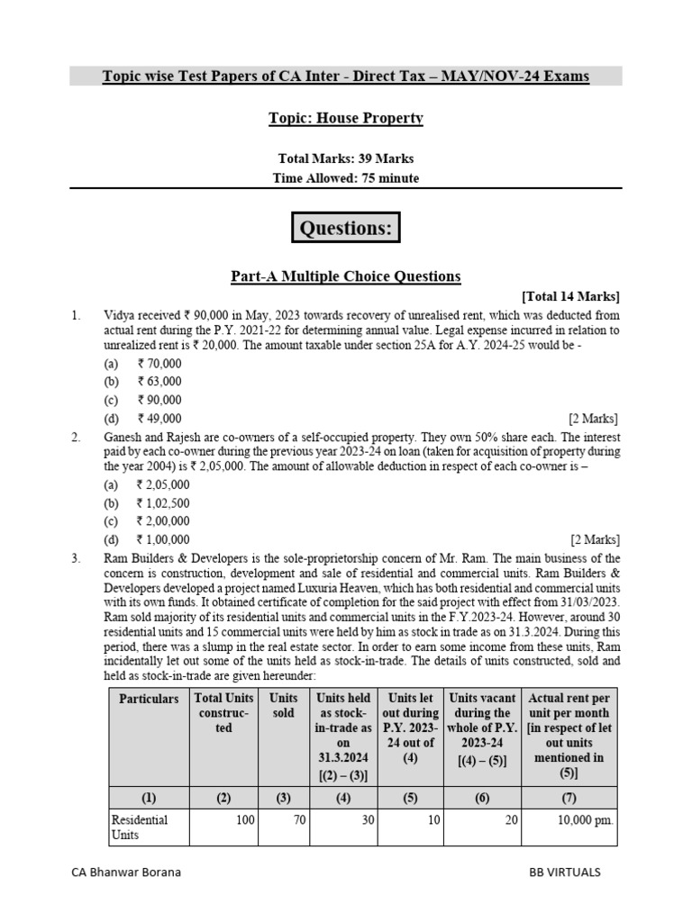 House Property - Paper MAY NOV 24 | PDF | Taxes | Income