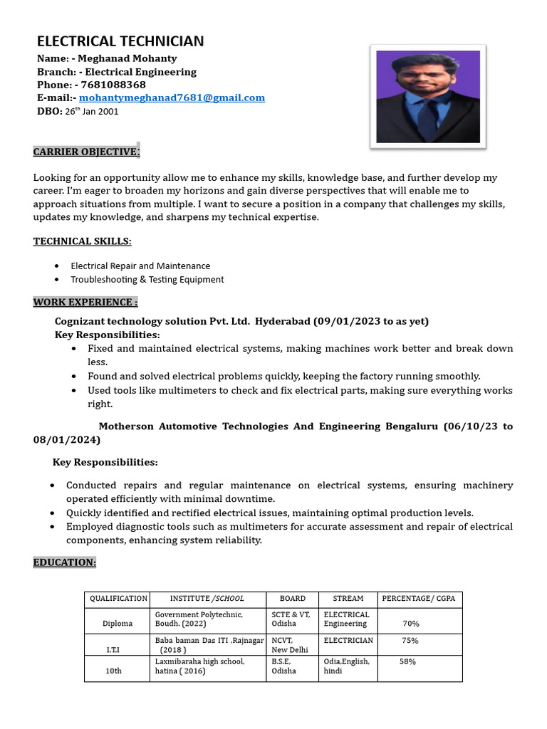 CV 2024 4 | PDF | Engineering | Electrician
