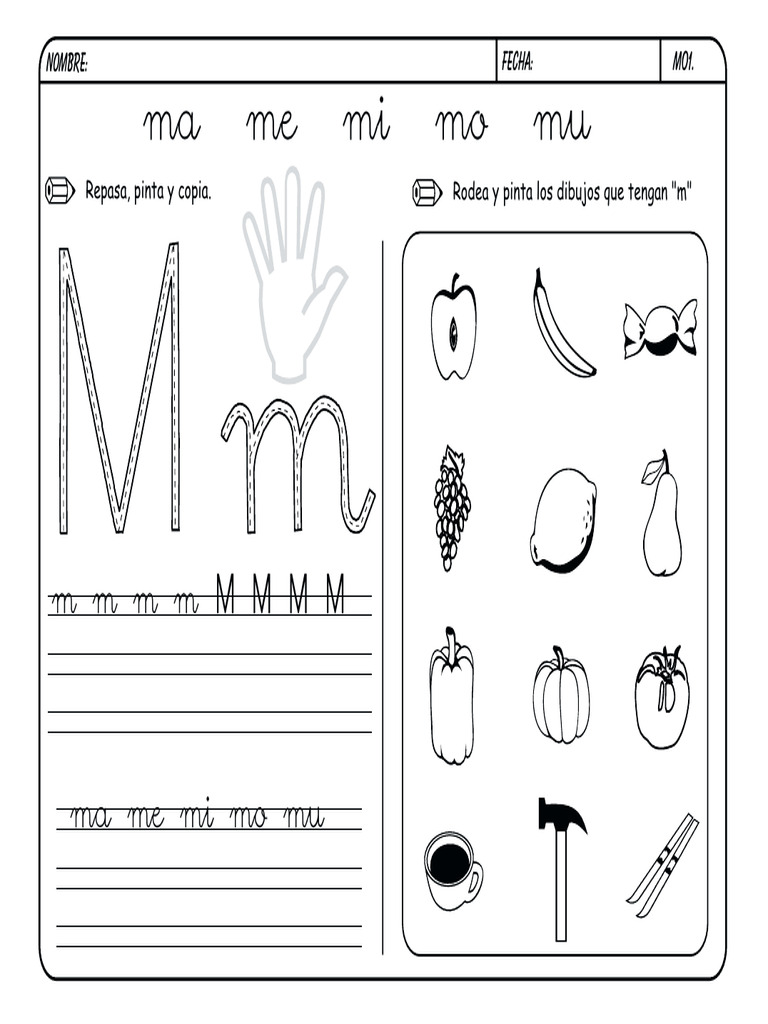 Fichas de Lectoescritura de La Letra M | Descargar gratis PDF | Ortografía | Grafemas