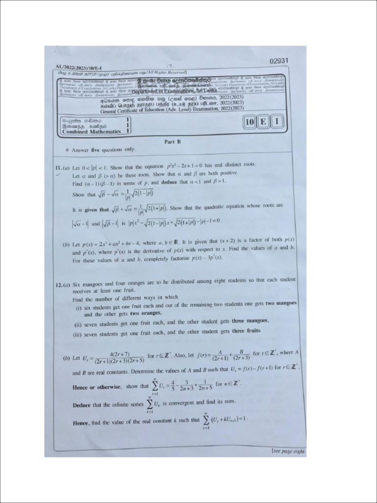 2023 A/L Combined Maths Resources | PDF