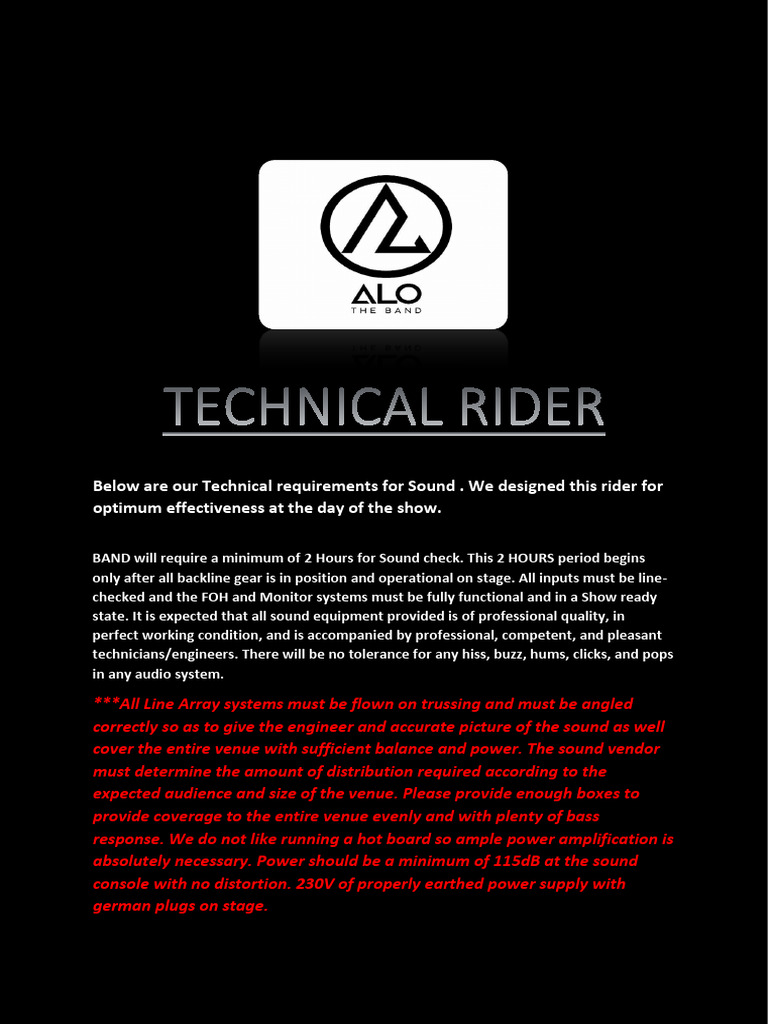 Alo The Band Techrider With Stage Backline - 103819 | PDF | Drum Kit ...