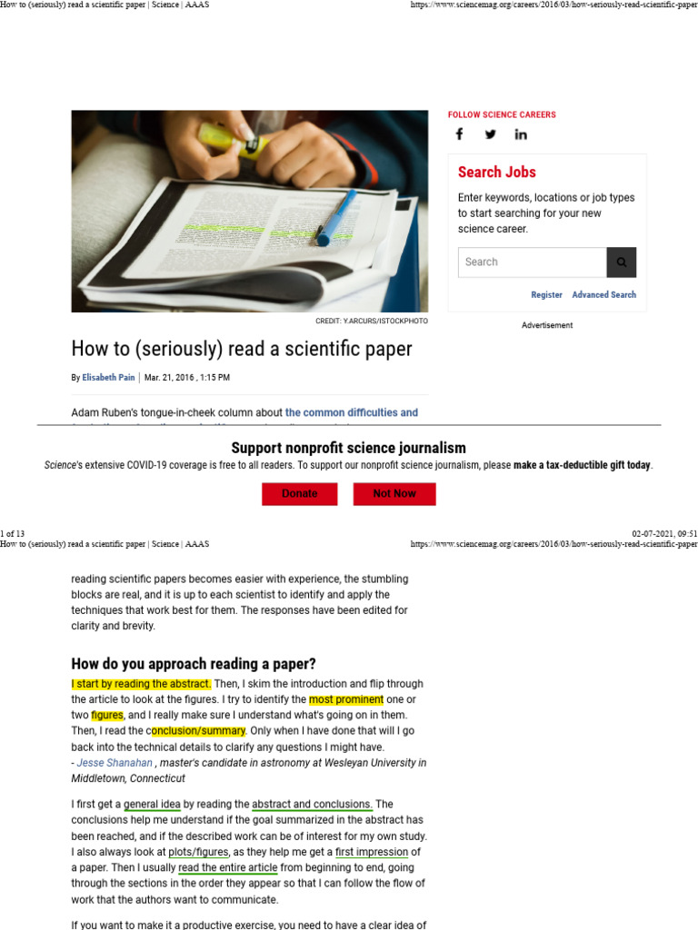 How To (Seriously) Read A Scientific Paper Science AAAS | PDF | Science ...