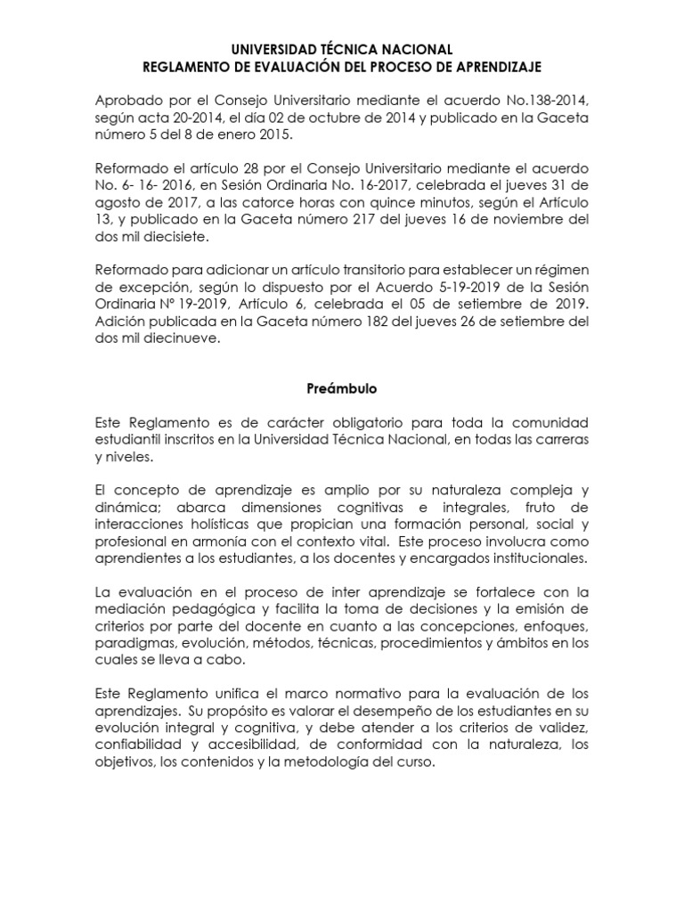 Reglamento de Evaluación de Los Aprendizajes Corregido 16-10-2019 | Descargar gratis PDF ...