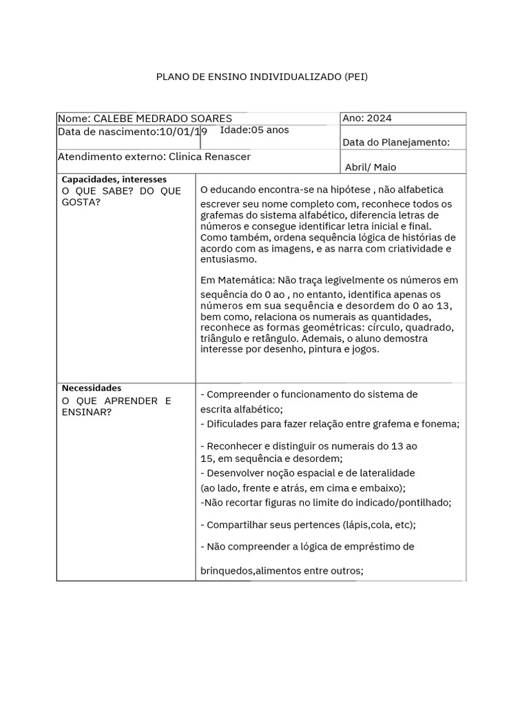 Modelo de PEI PDI - pdf-4 | PDF | Alfabetização