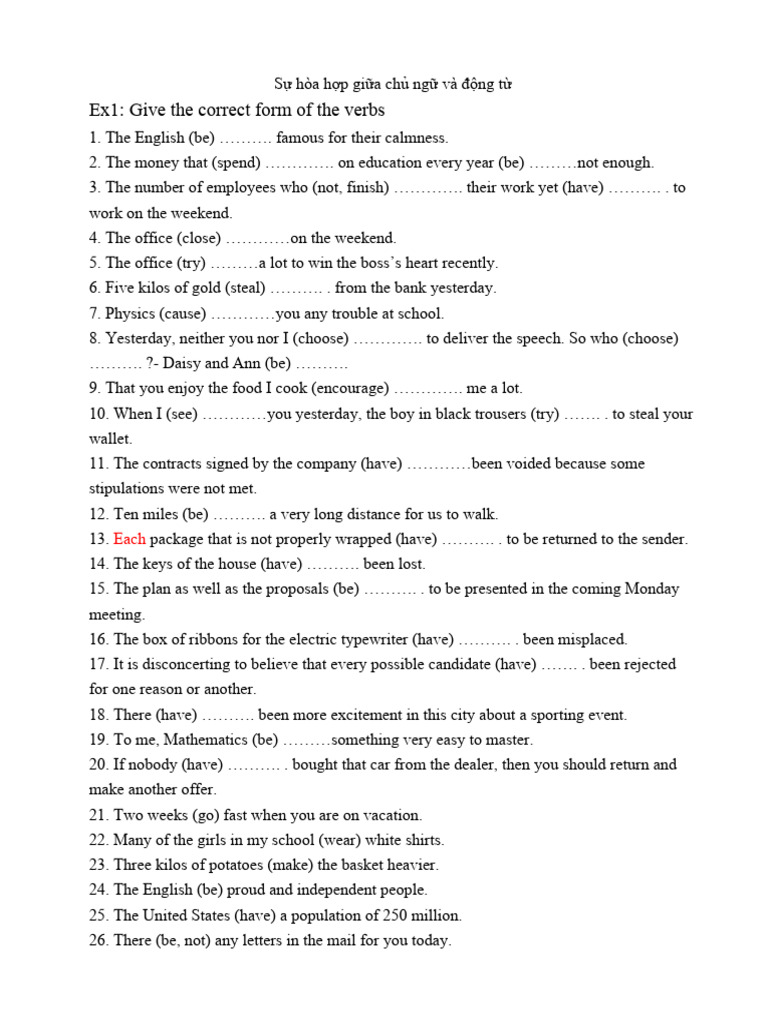 Ex1: Give The Correct Form of The Verbs | PDF