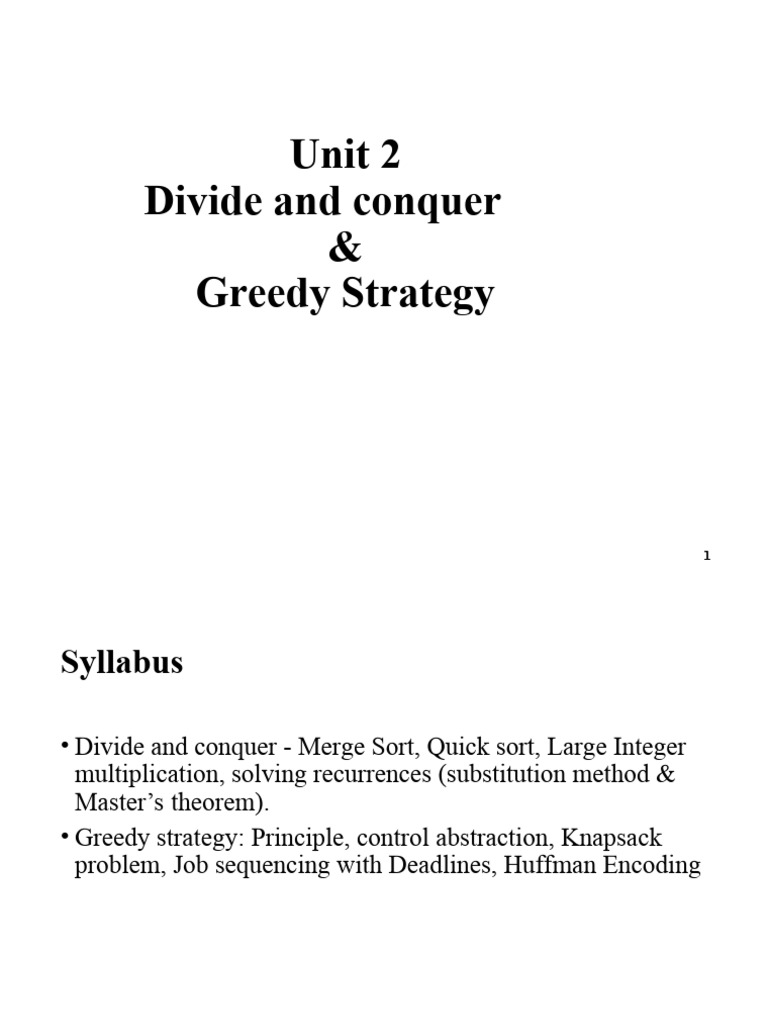 Divide and Conquer & Greedy Algorithms | PDF | Mathematical ...
