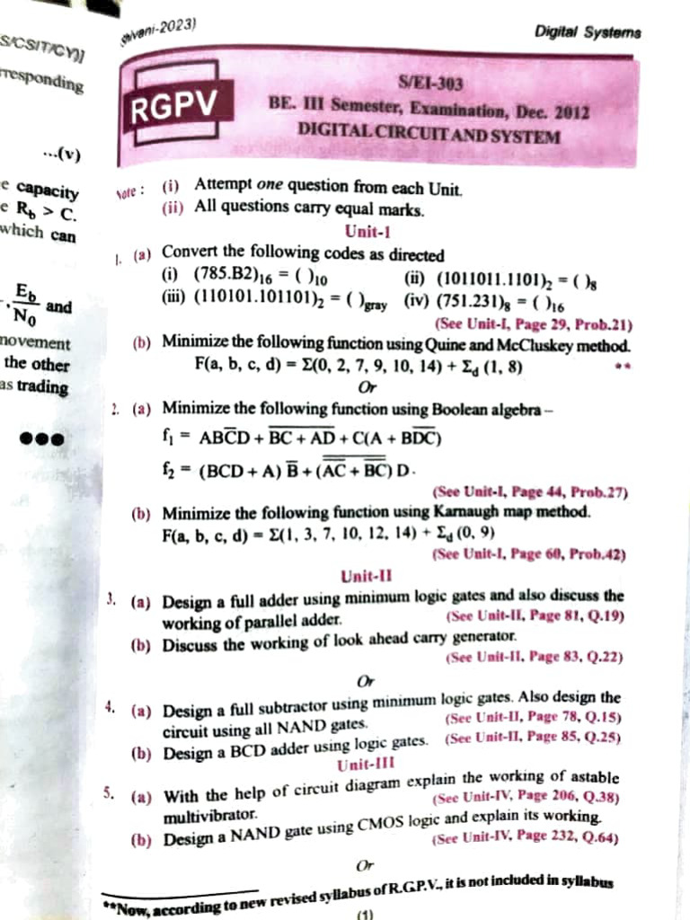CS-304 Previous Year Paper | PDF | Electronic Circuits | Electronic ...
