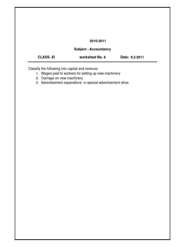 CBSE Class 11 Accountancy Worksheet - Revision Worksheet | PDF ...