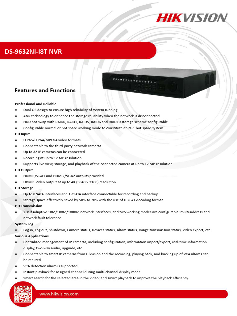 Datasheet of - DS-9632NI-I8T NVR | PDF | Video | Display Resolution