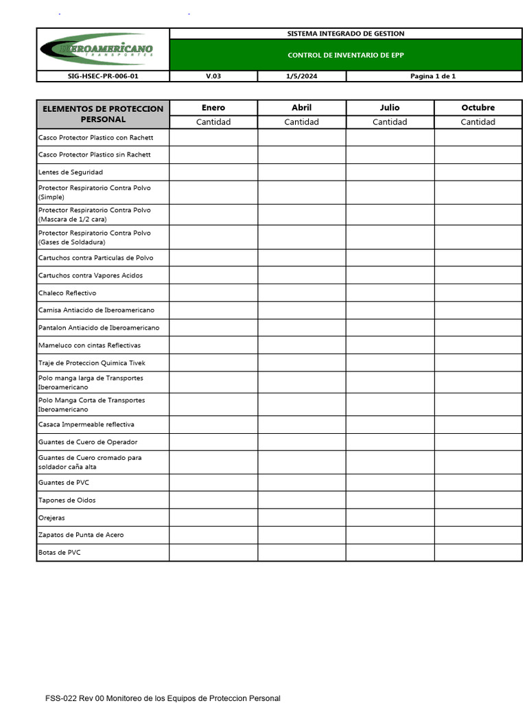 Inventario de EPP: Monitoreo y Control | PDF