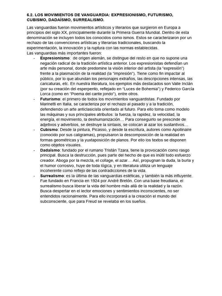 6.2. Los Movimientos de Vanguardia | PDF | Vanguardia | Surrealismo