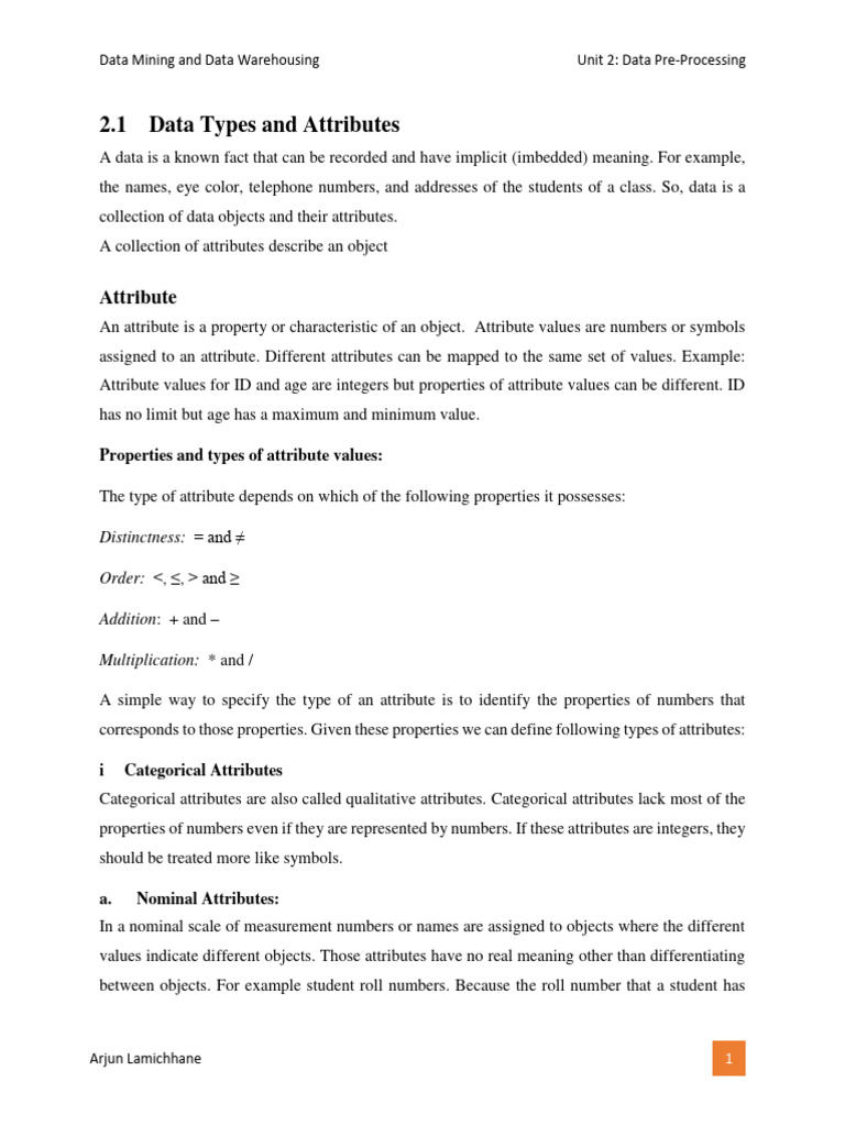 Unit 2 - Data Preprocessing | PDF | Level Of Measurement | Applied Mathematics