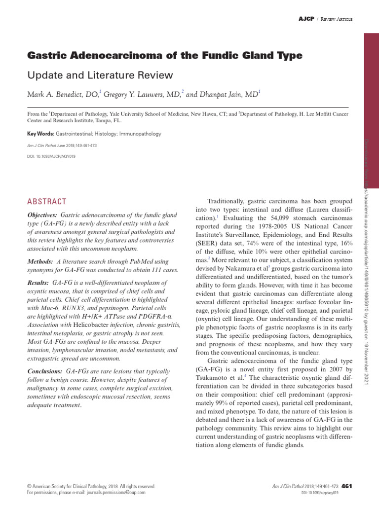 Gastric Adenocarcinoma of The Fundic Gland Type | PDF | Stomach | Carcinoma