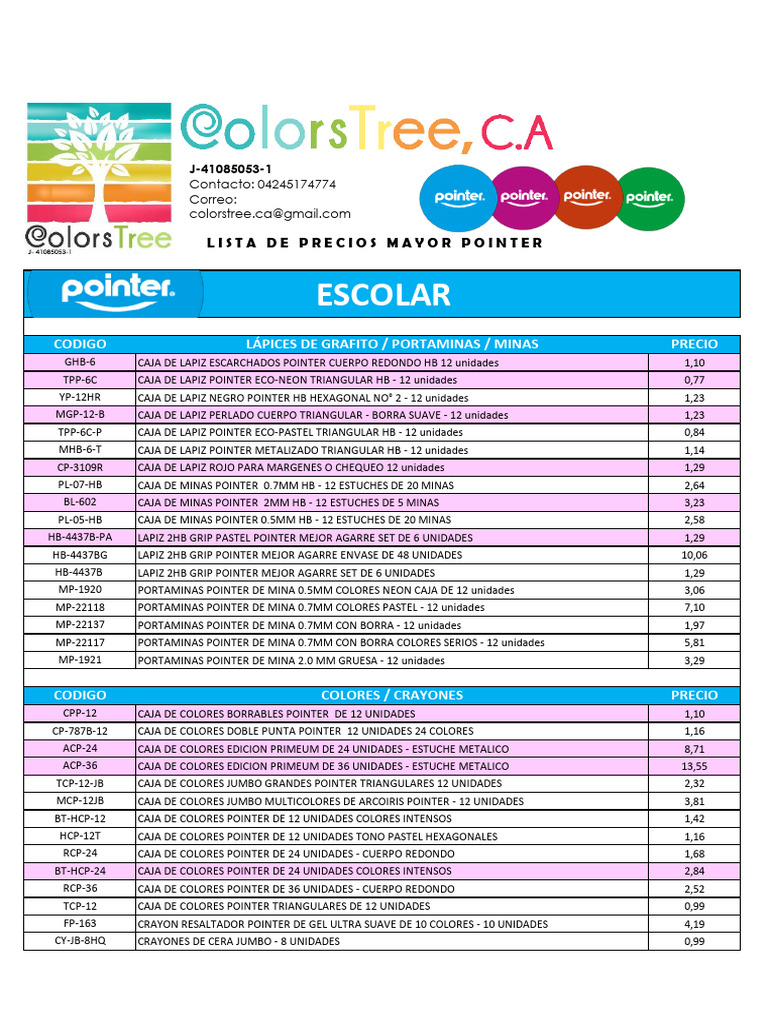 Pointer - Lista Pointer Mayor - Colors Tree - 08 de Abril | PDF | Lápiz ...