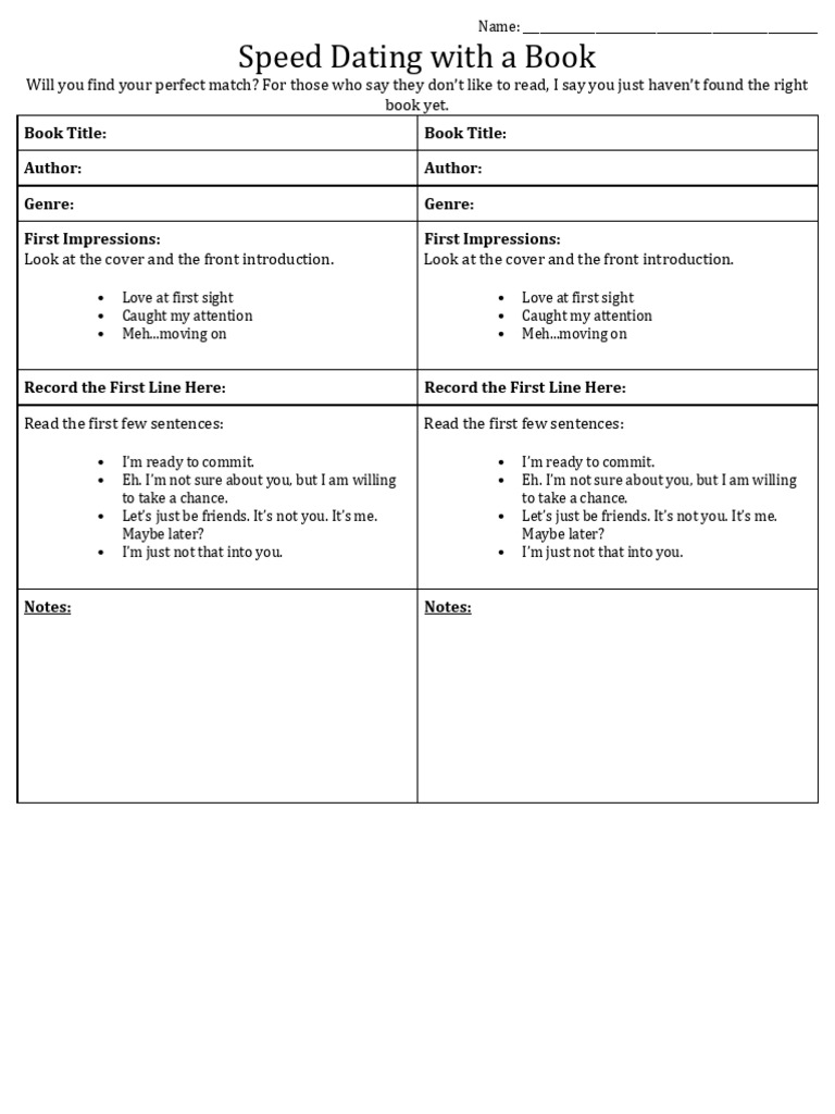 Speed Book Dating Worksheet | PDF