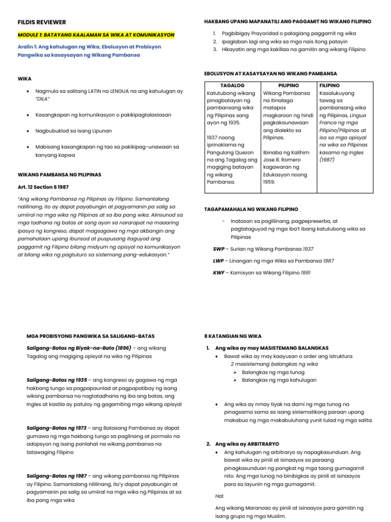 Fildis Reviewer | PDF