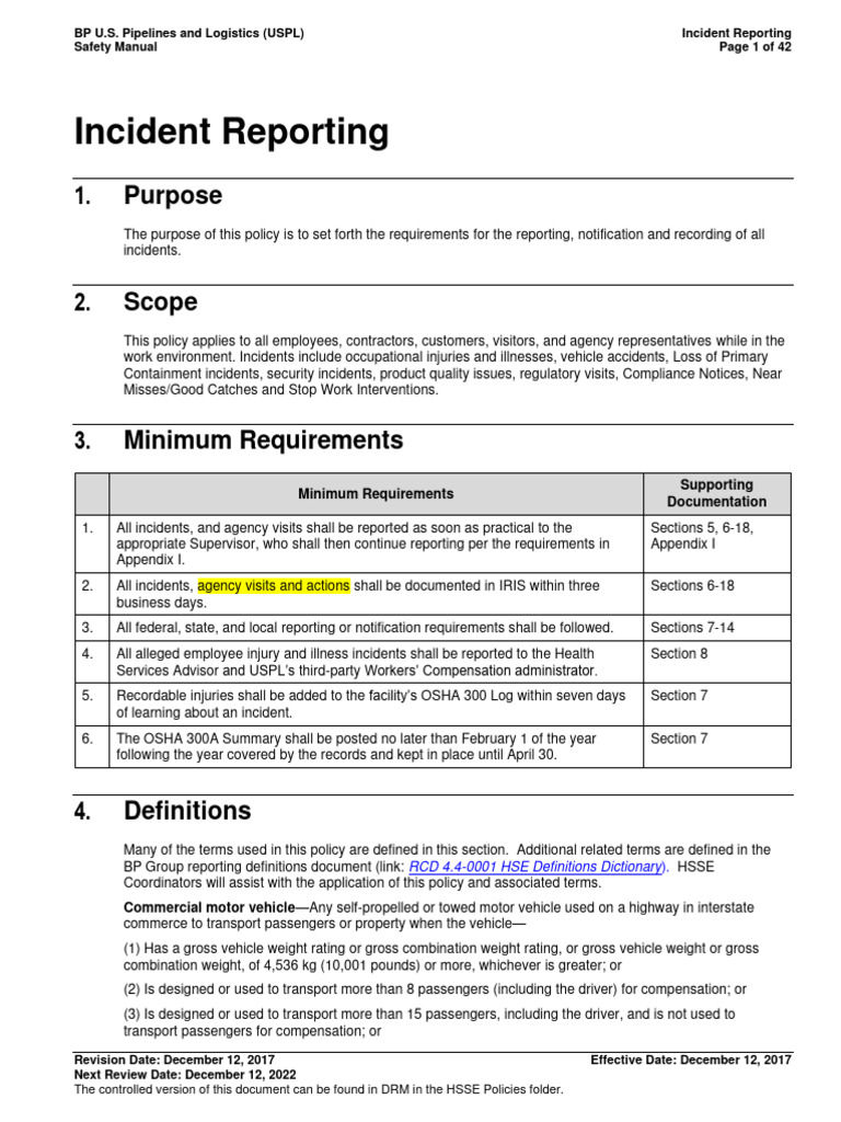 Incident Reporting Policy Overview | PDF | Occupational Safety And ...