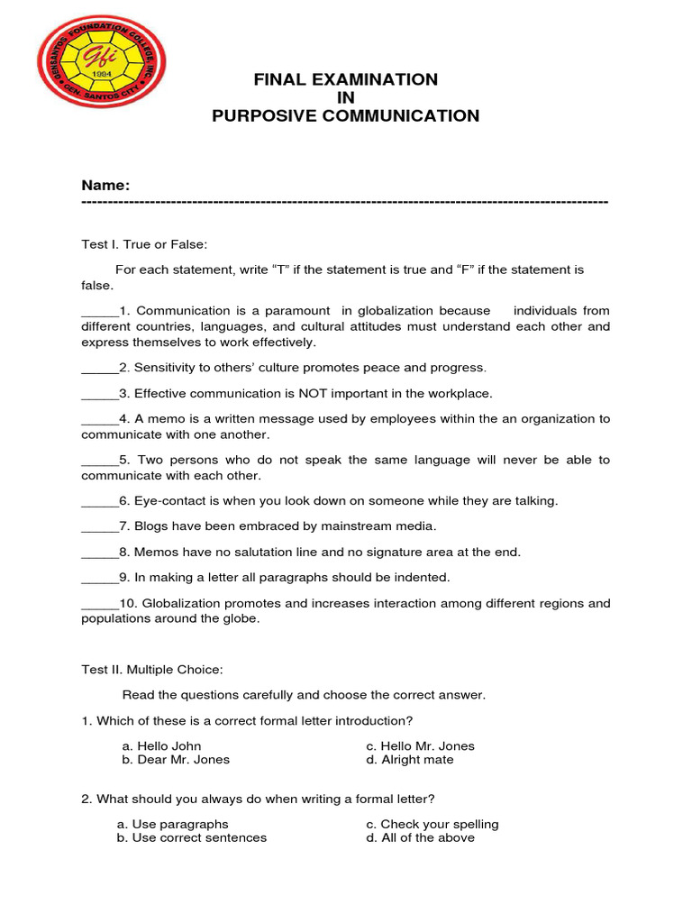 FINAL EXAM ENGLISH | PDF | Résumé | Communication