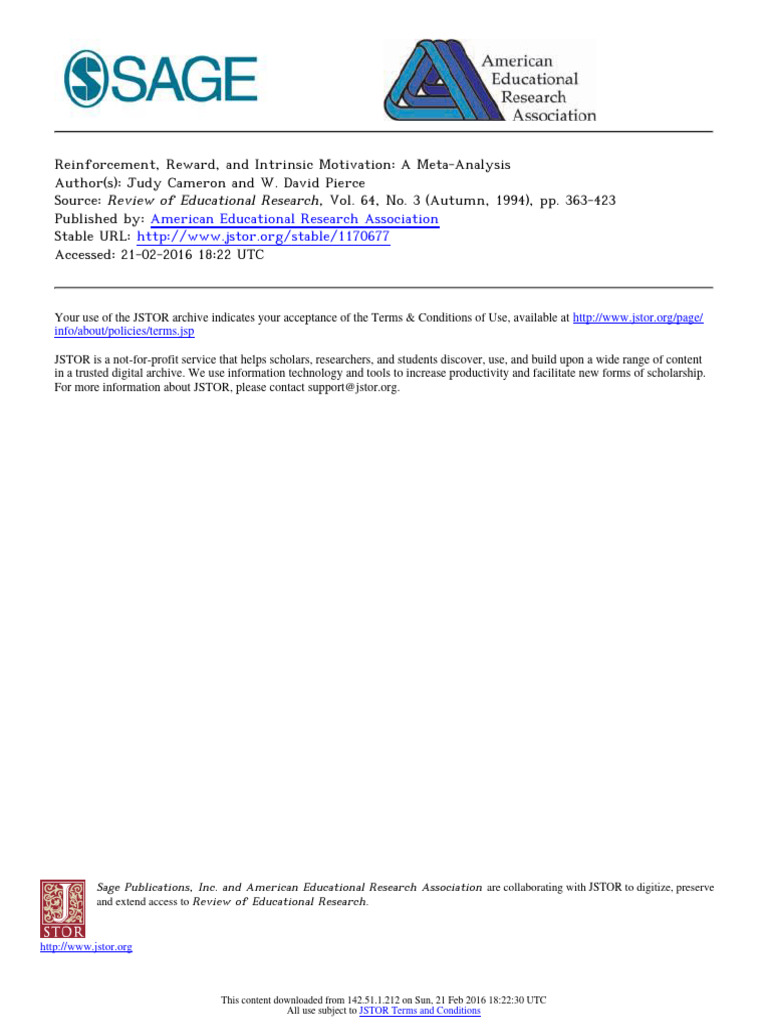 Judy Cameron & David Pierce - Reinforcement, Reward, and Intrinsic Motivation: A Meta-Analysis ...