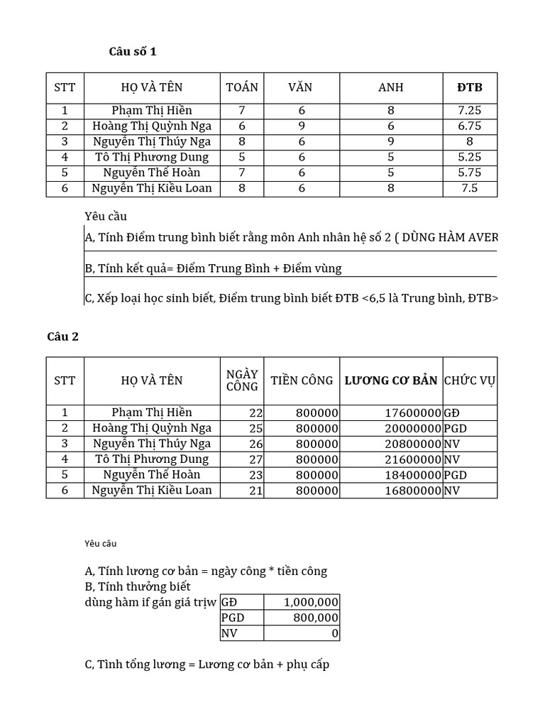 ĐỀ Thi Excel Pdf 