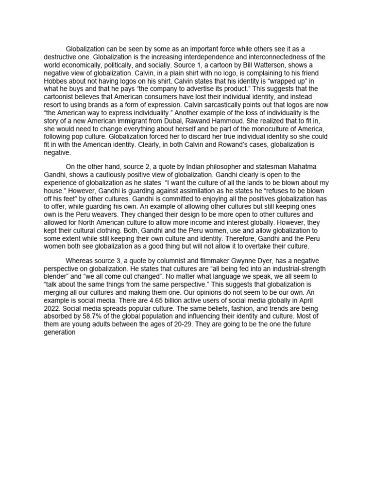 Example Source Analysis | PDF | Globalization | Social Psychology