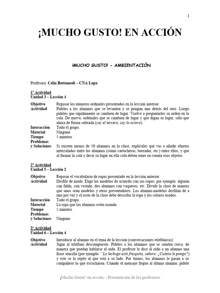 Mucho Gusto en Acción Apostila | PDF | Pelo | Alimentos