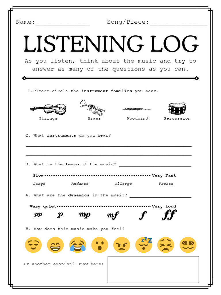 Music Listening Activity Worksheet | PDF | Language Arts & Discipline